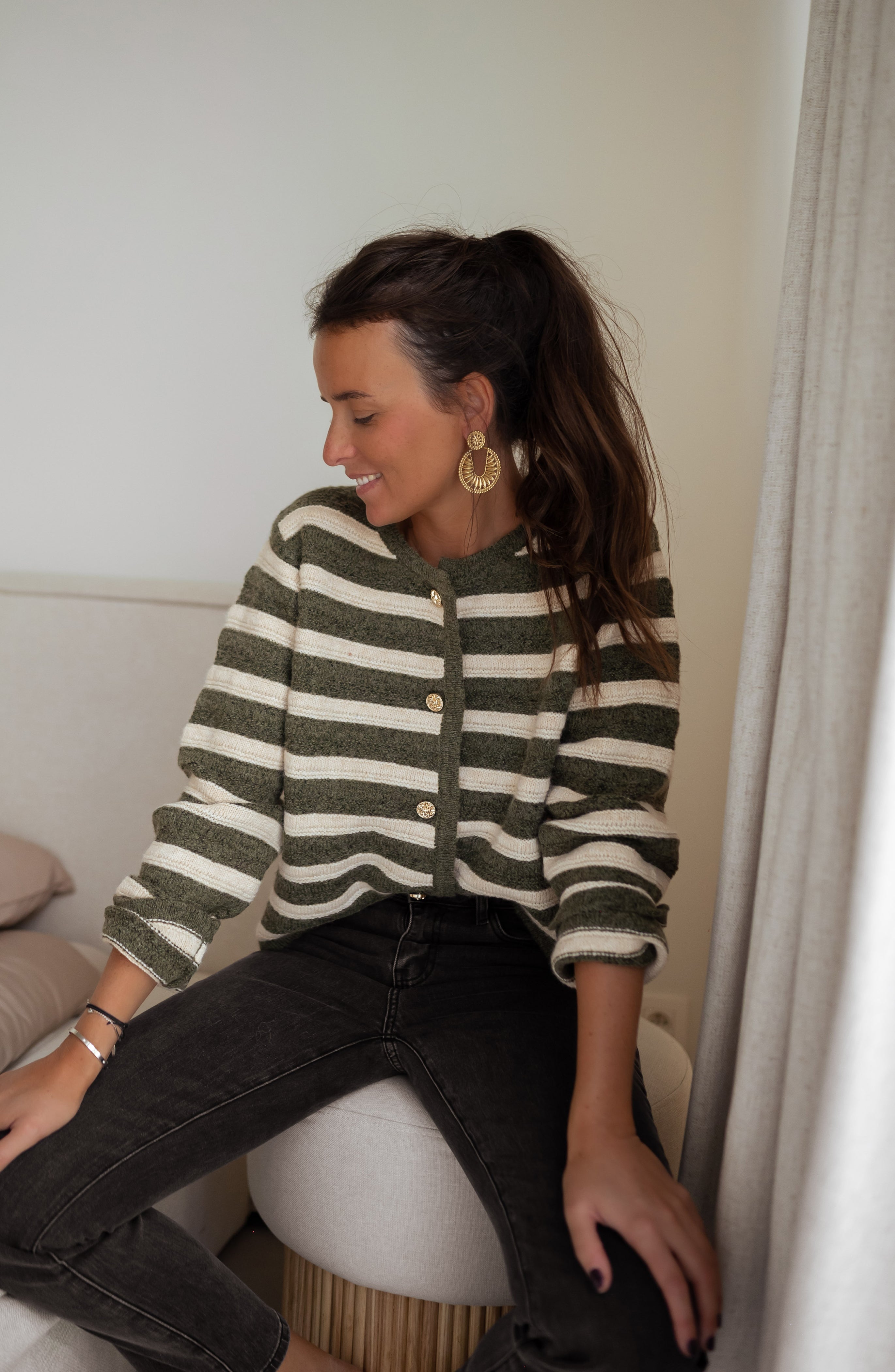 Green Striped Buttoned Knit Cardigan – Groovy Mimi