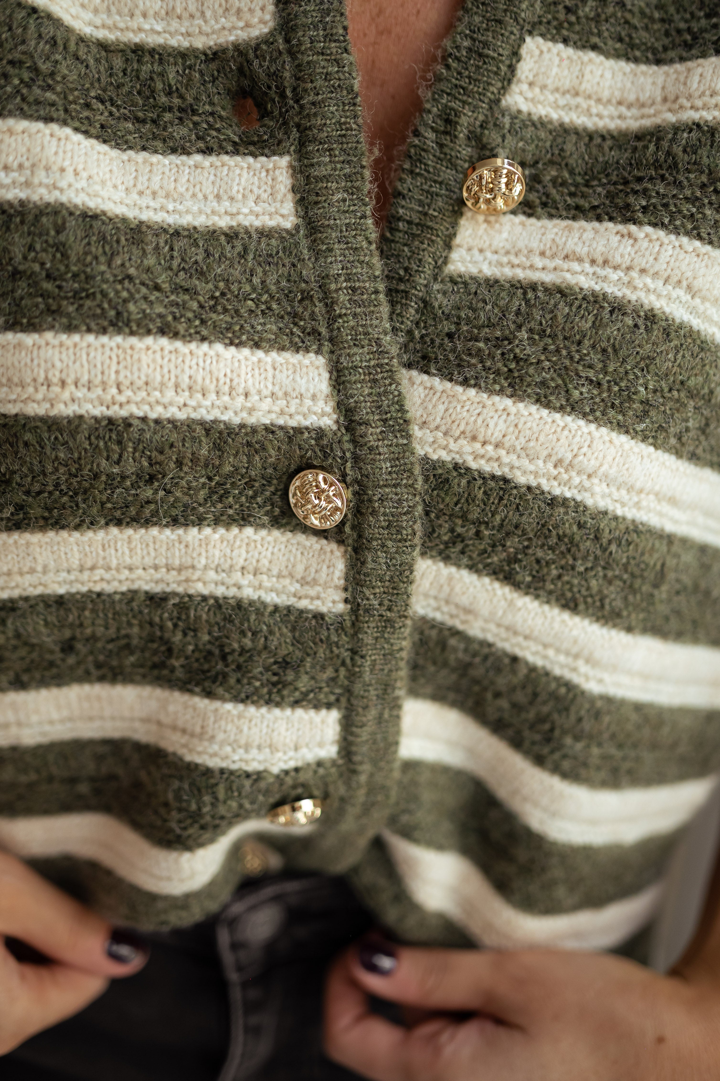 Green Striped Buttoned Knit Cardigan – Groovy Mimi