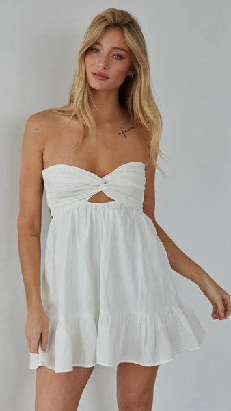 White Front Twist Strapless Mini Dress – Groovy Mimi